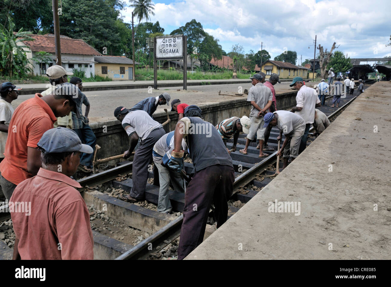 Maintenance works on railway tracks, railway station in Ragama, Sri ...