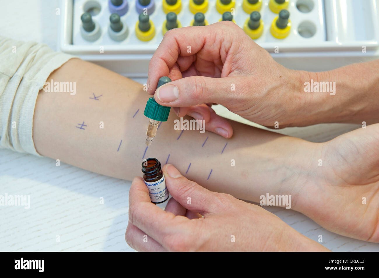 Allergy testing, application of different allergens onto the skin Stock ...