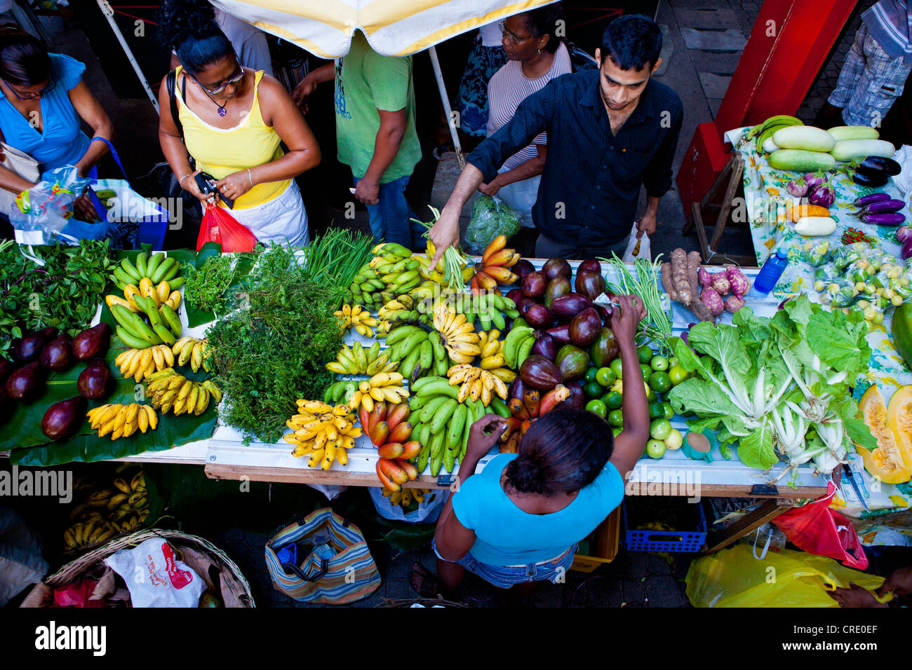 Fruit and vegetable stall, market in Victoria, Mahe, Seychelles, Africa ...