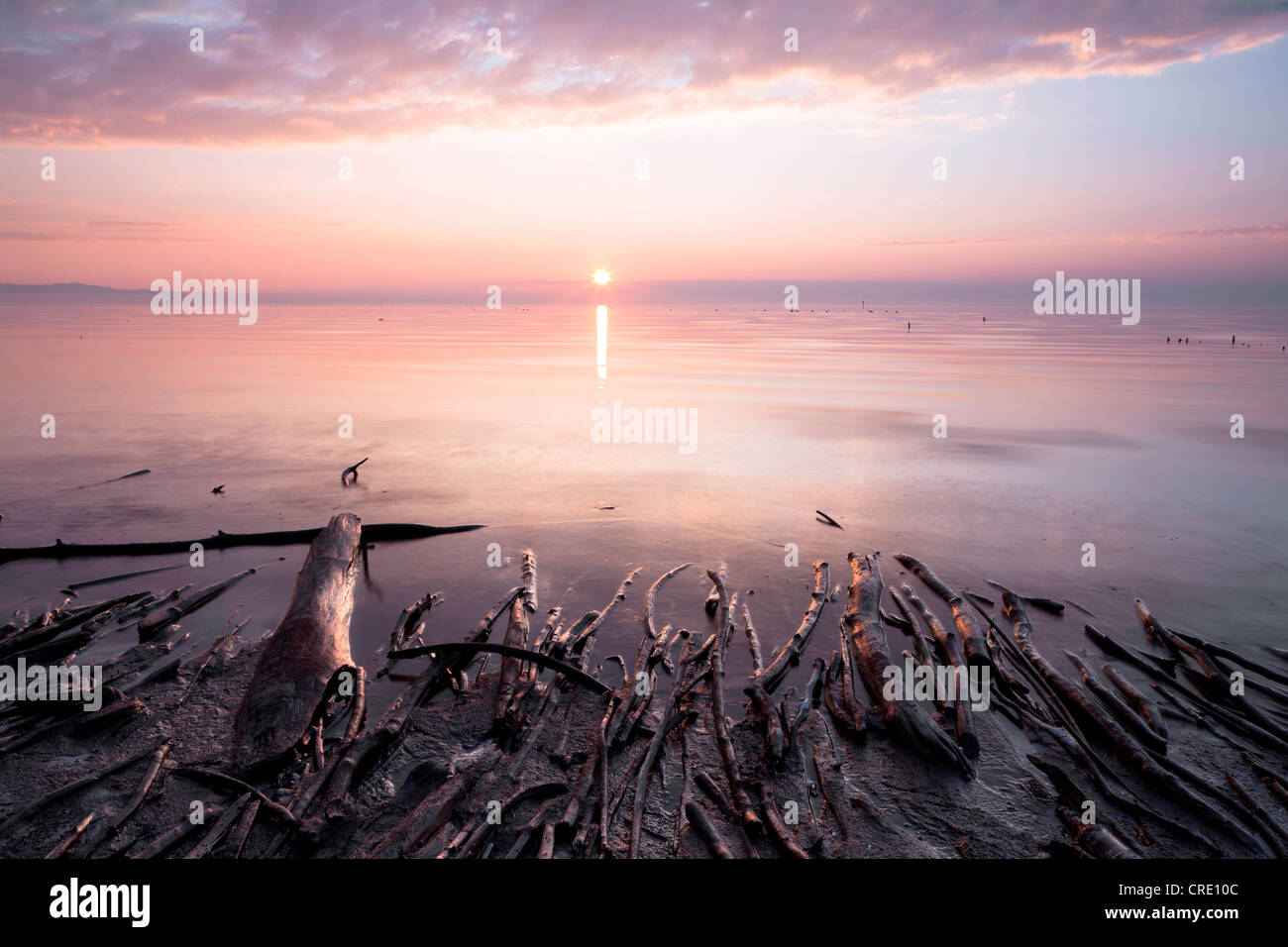 Sunset on Lake Constance at Allensbach, Baden-Wuerttemberg, Germany ...