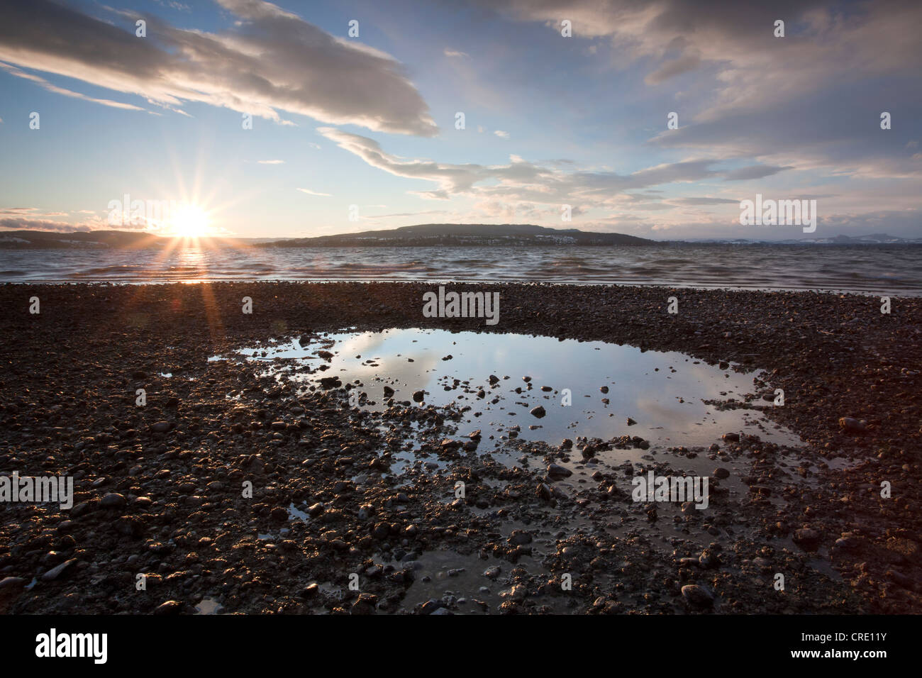 Sunset, Reichenau island, Lake Constance, Baden-Wuerttemberg, Germany ...