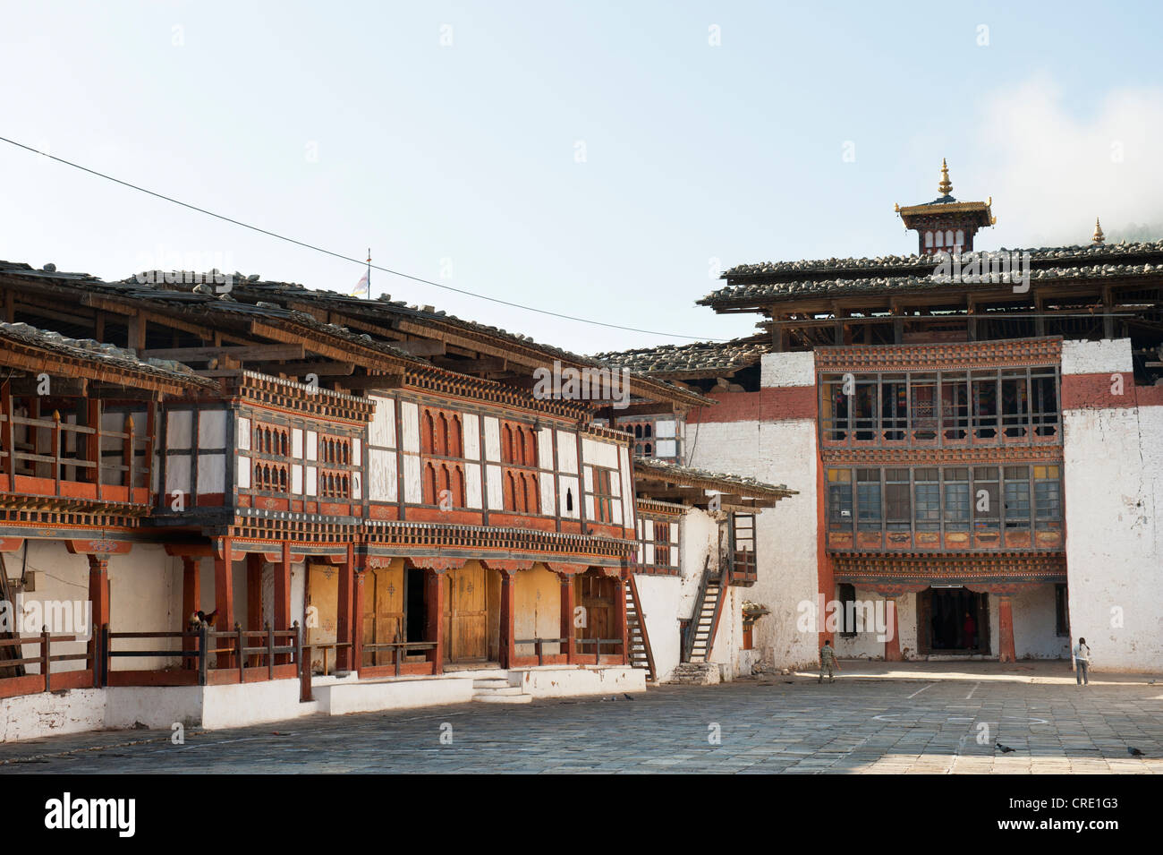 Tibetan Buddhism, ancient fortress-monastery, courtyard, Dzong, Wangdue ...