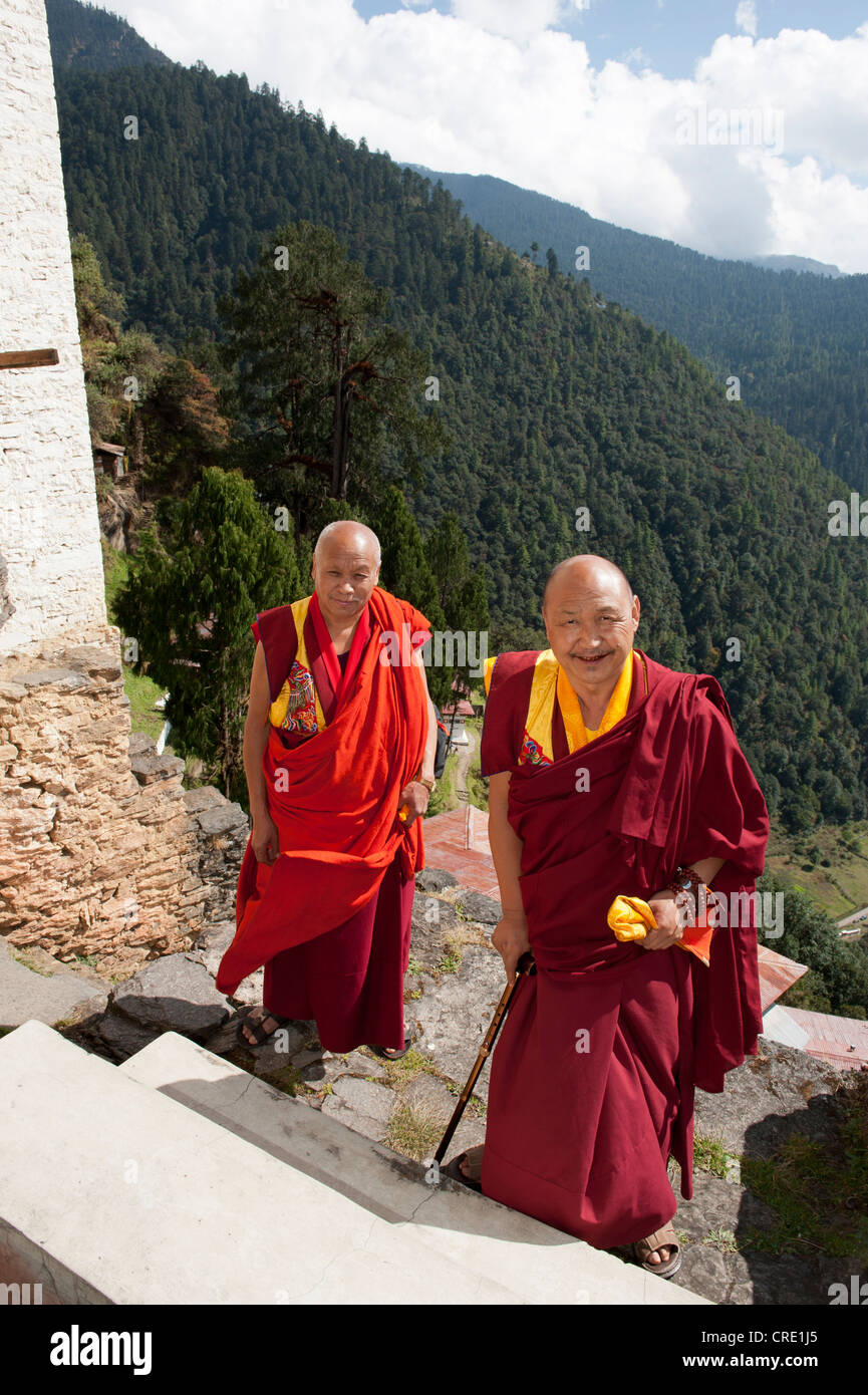 Two monks in red robes, Cheri Goemba Monastery, Chagri Dorjeden ...