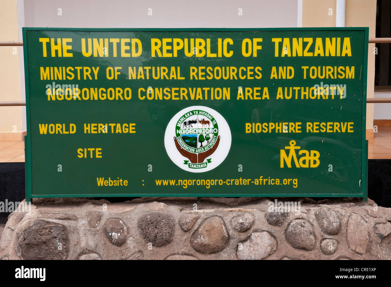 Conservation and tourism, sign and symbol, Ngorongoro Conservation Area ...