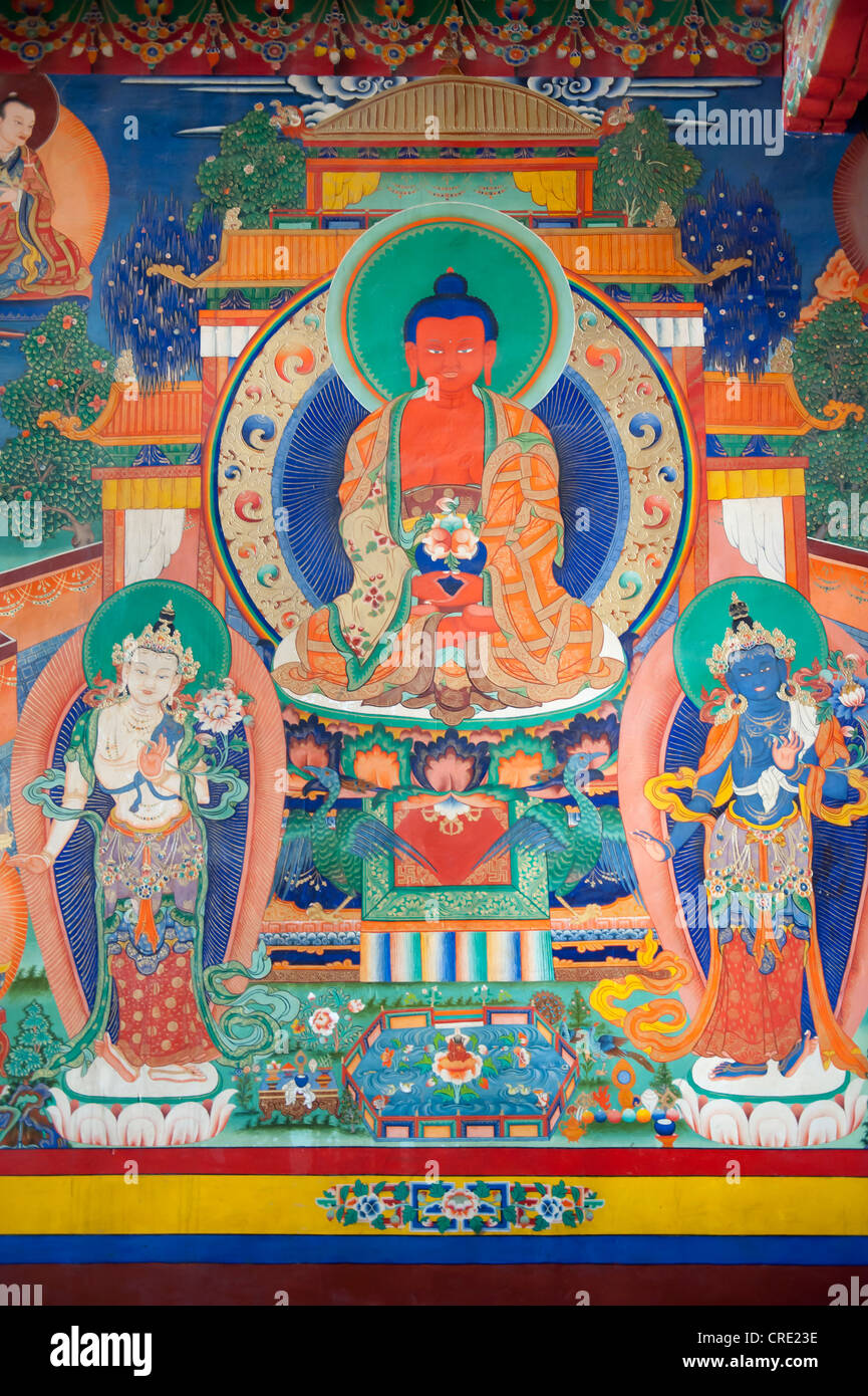 Tibetan Buddhism, old wall painting in the assembly hall ...
