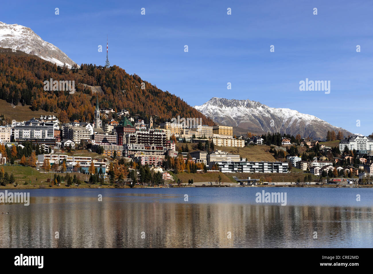 Resort of St. Moritz with Lake St. Moritz in the foreground, Upper ...
