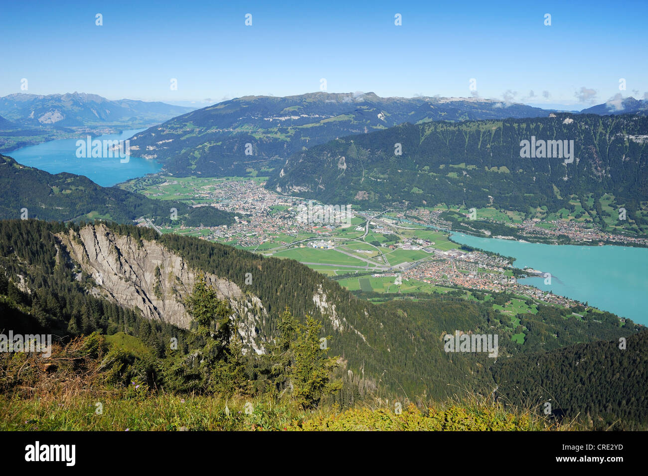 View of Interlaken, Lake Thun and Lake Brienz as seen from Schynige ...