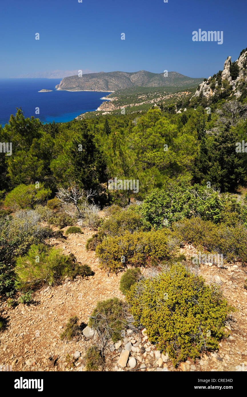 Rock of Monolithos with the remains of the Castle of Monolithos ...