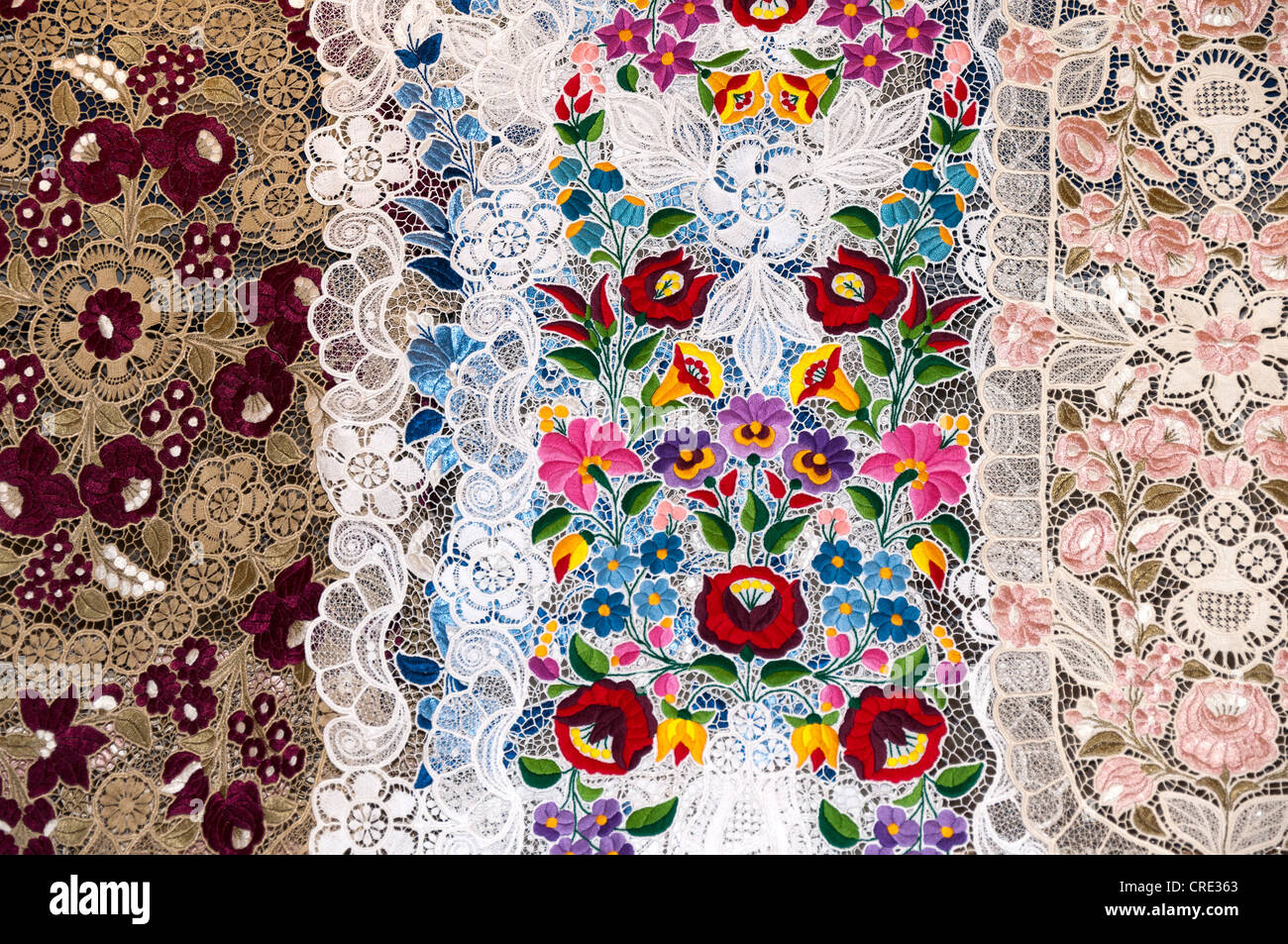 Traditional Embroidery and Lace on market in Budapest Hungary Stock ...