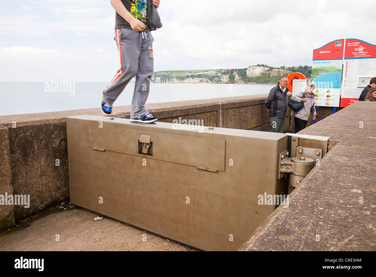 A storm surge steel gate closed following a bad storm in Seaton, to ...