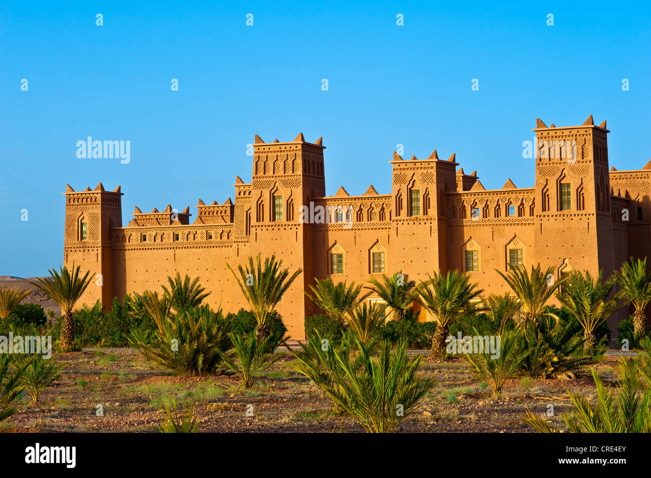 Kasbah with many ornamental decorations, mud fortress, residential ...