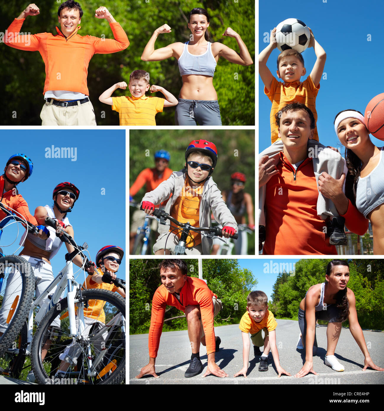 Collage of happy family going in for sports Stock Photo - Alamy