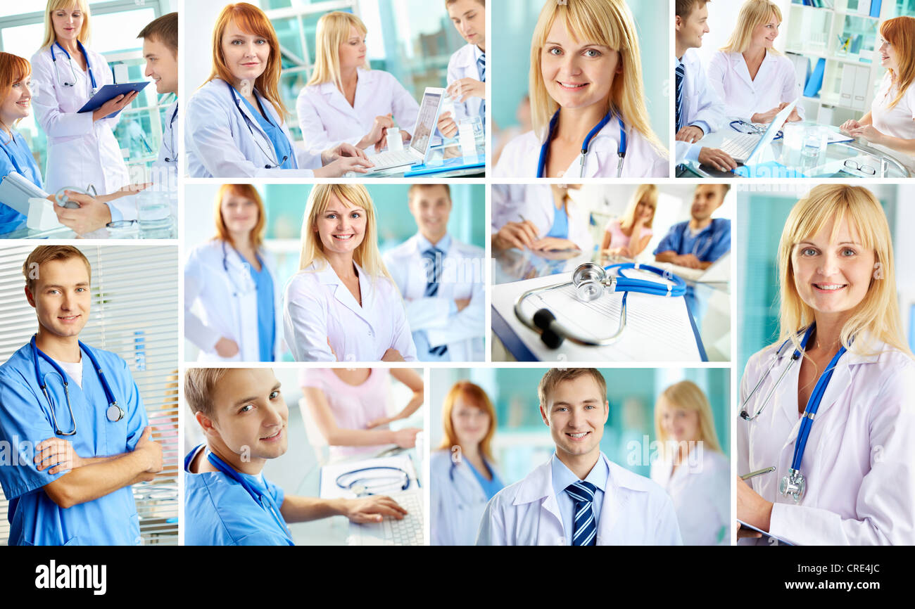 Collage of successful clinicians in hospital Stock Photo - Alamy