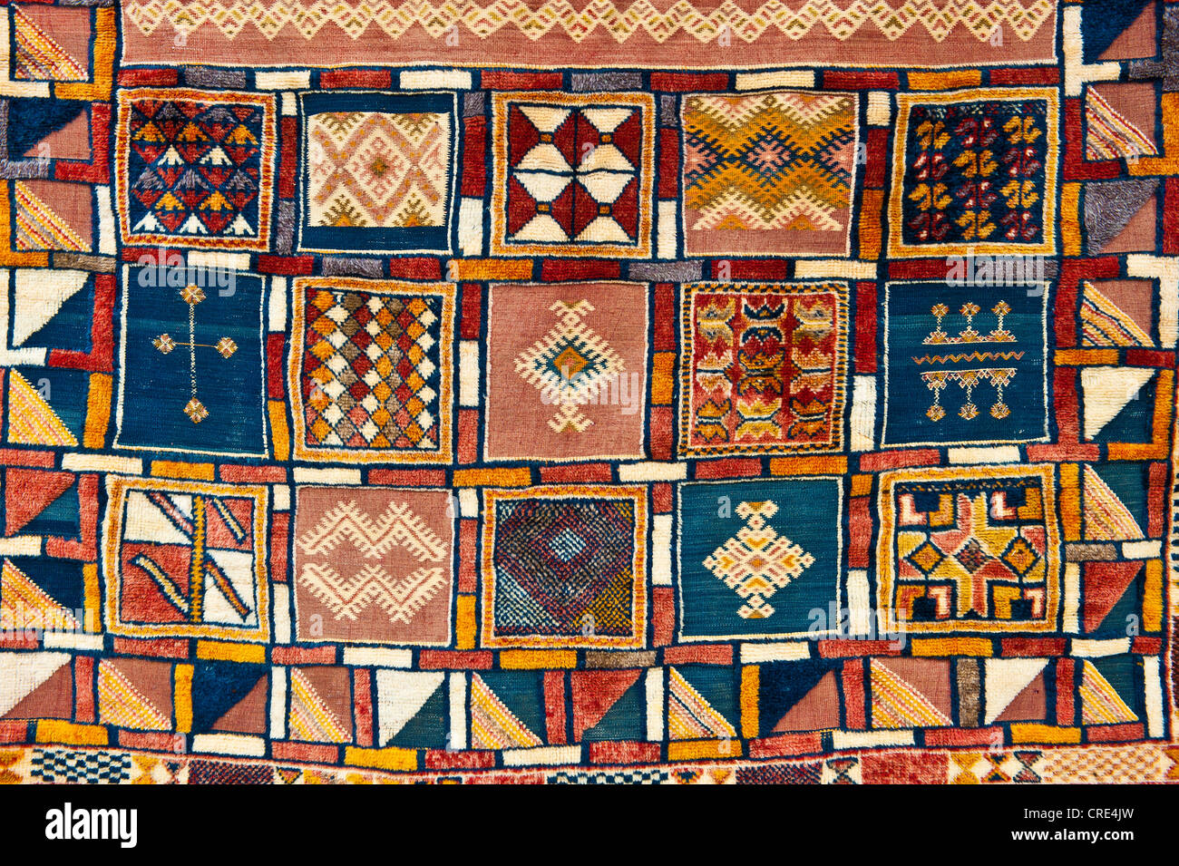 Woven, knotted and embroidered Glaoui carpet, detail, Marrakech ...