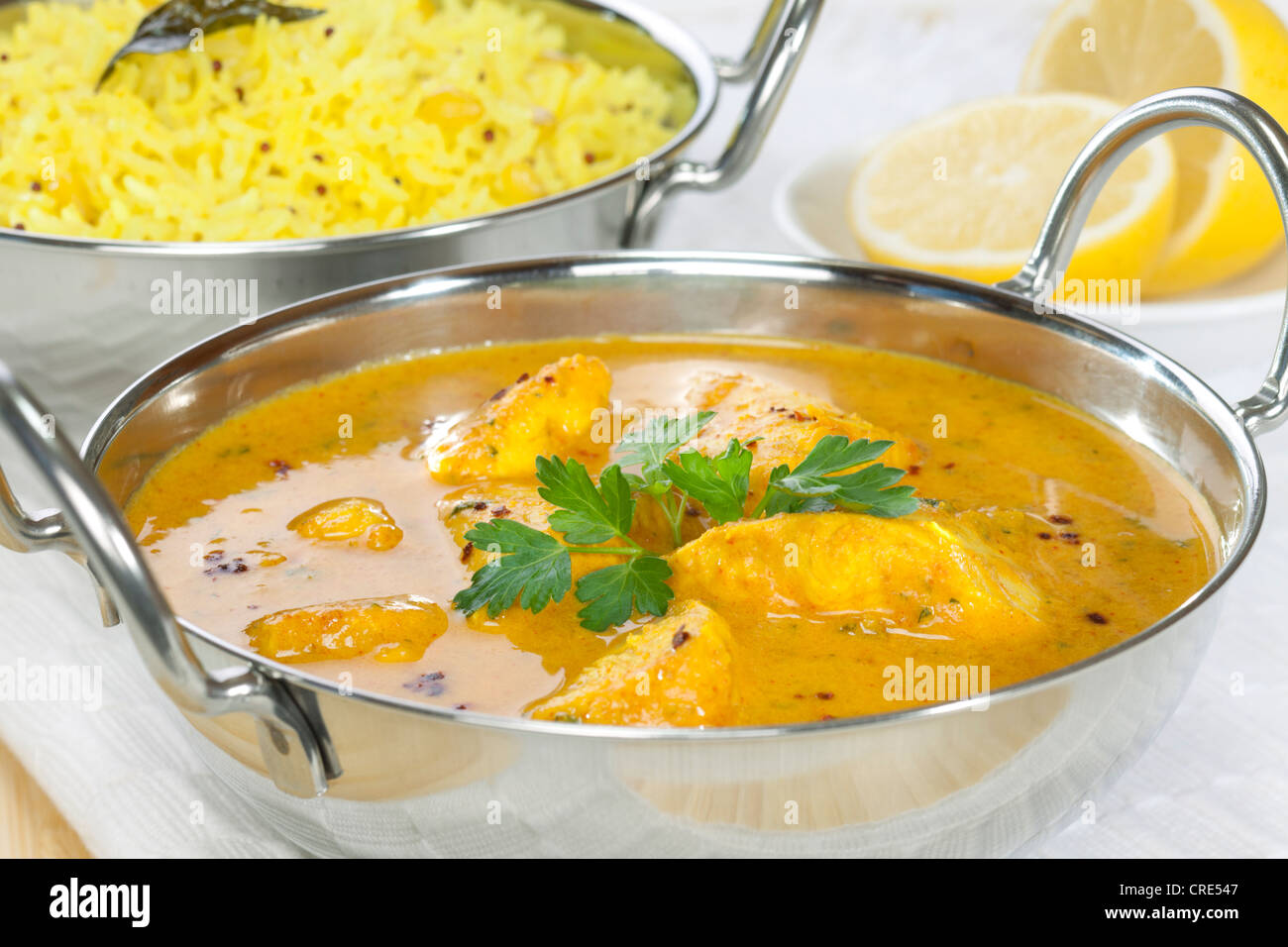 A balti dish with a Peshwari style chicken curry, with basmati rice and ...