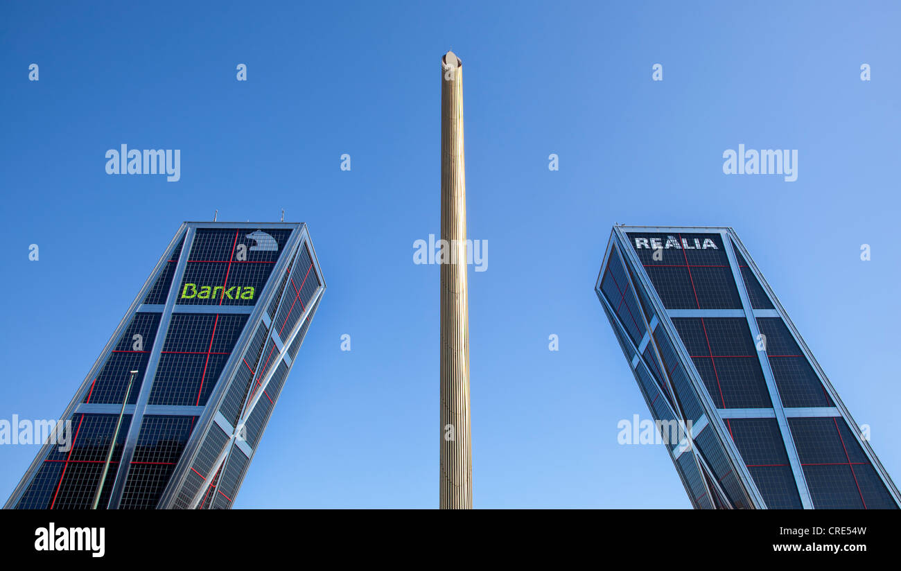 Modern office towers, Puerta de Europa, also called Torres Kio, with ...