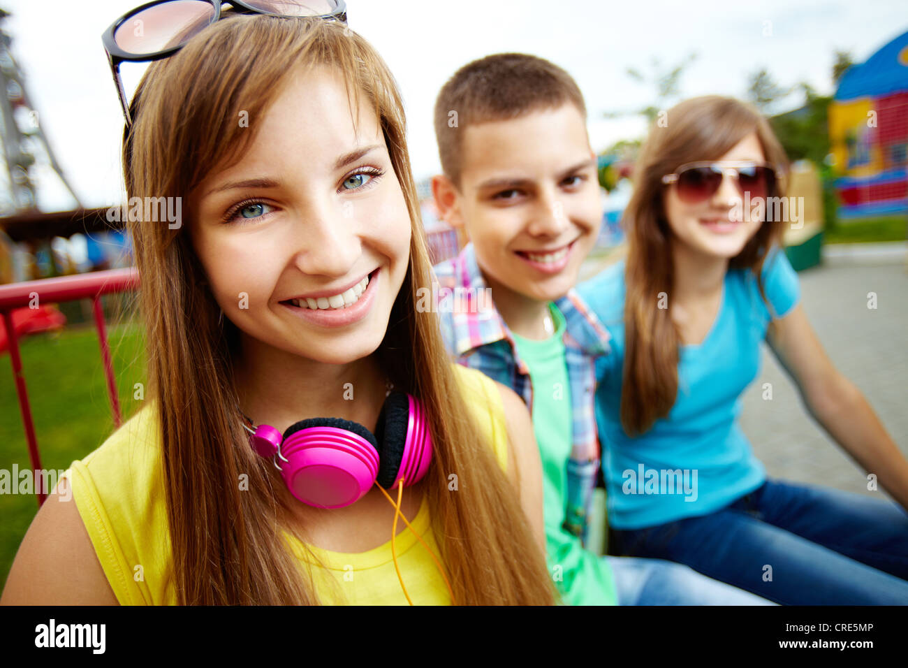 Portrait of friends spending summer vacation together Stock Photo - Alamy