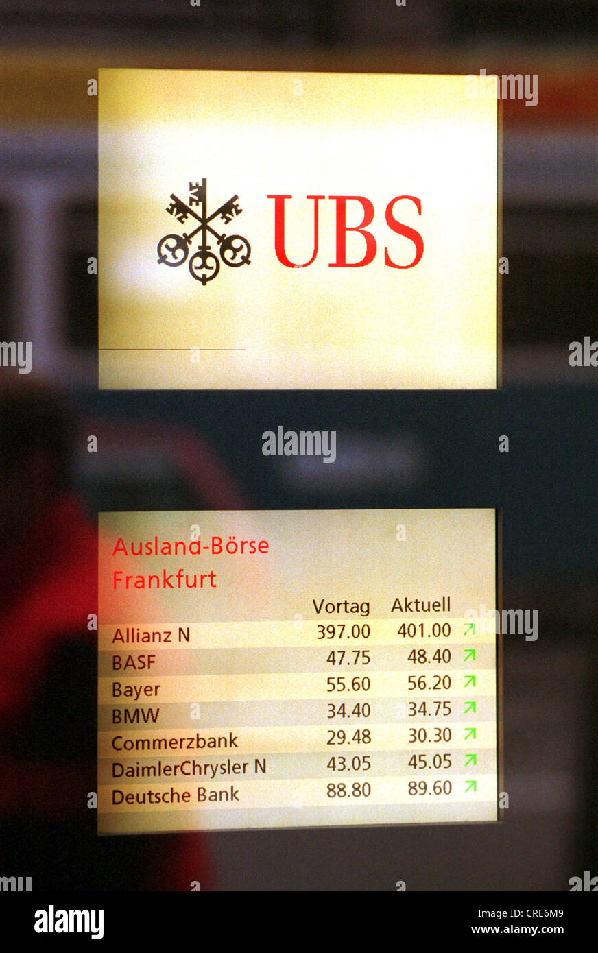 Logo of the UBS with information on foreign stock exchange in the ...