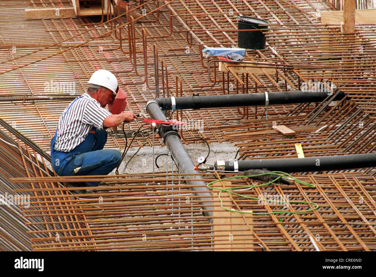 Construction workers at a construction site at Potsdamer Platz, Berlin ...