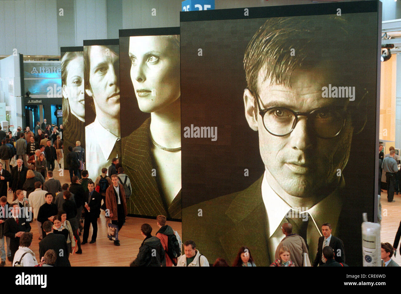 Installation of the telecommunications provider VIAG at CeBIT 2001, Hannover, Germany Stock ...