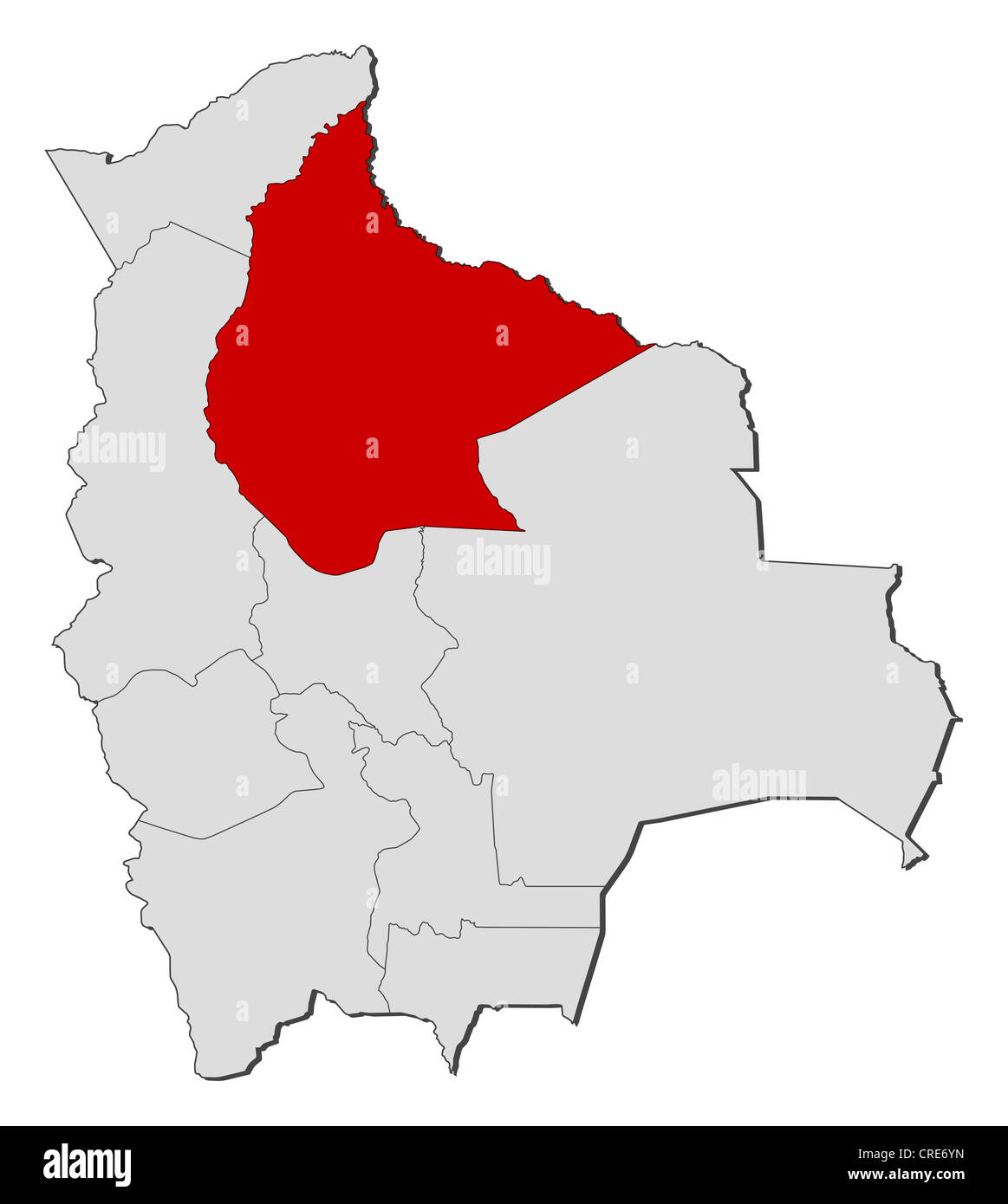 Political map of Bolivia with the several departments where Beni is ...