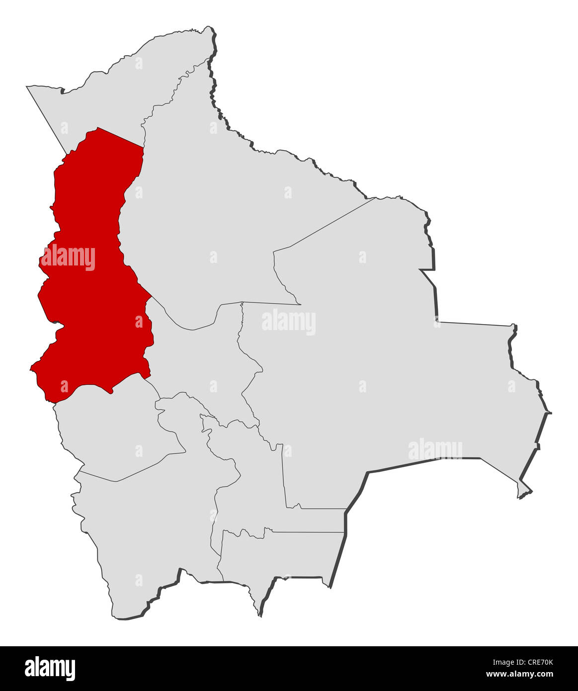 Political map of Bolivia with the several departments where La Paz is ...