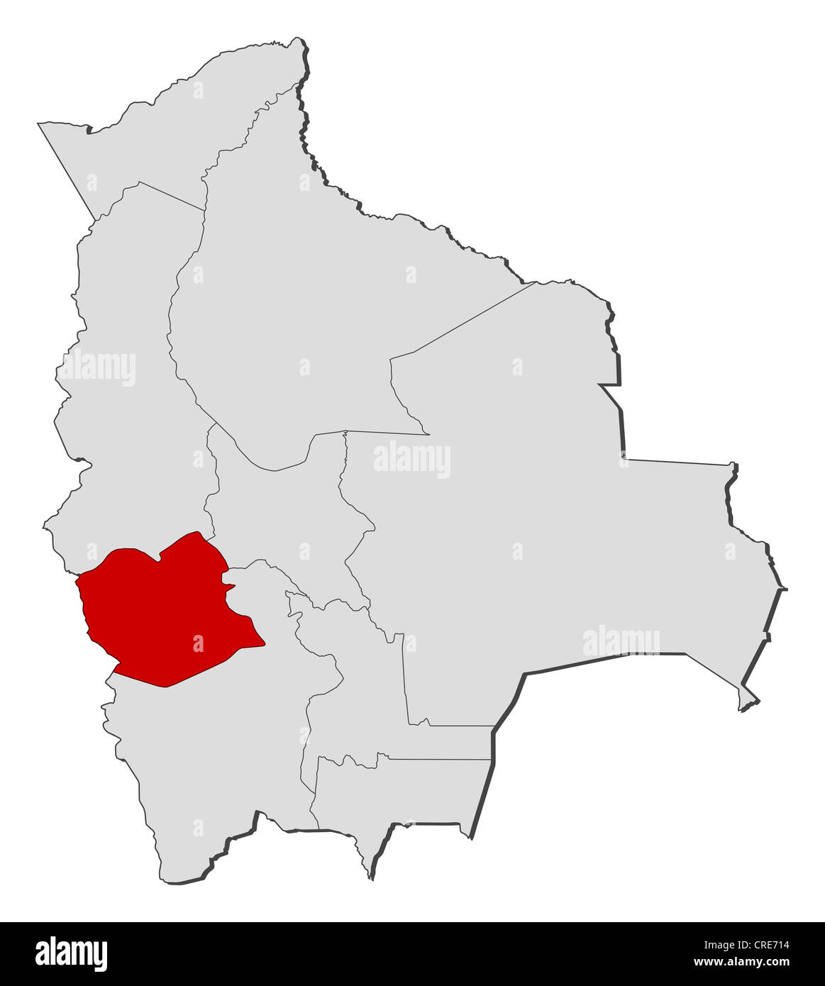 Political map of Bolivia with the several departments where Oruro is ...