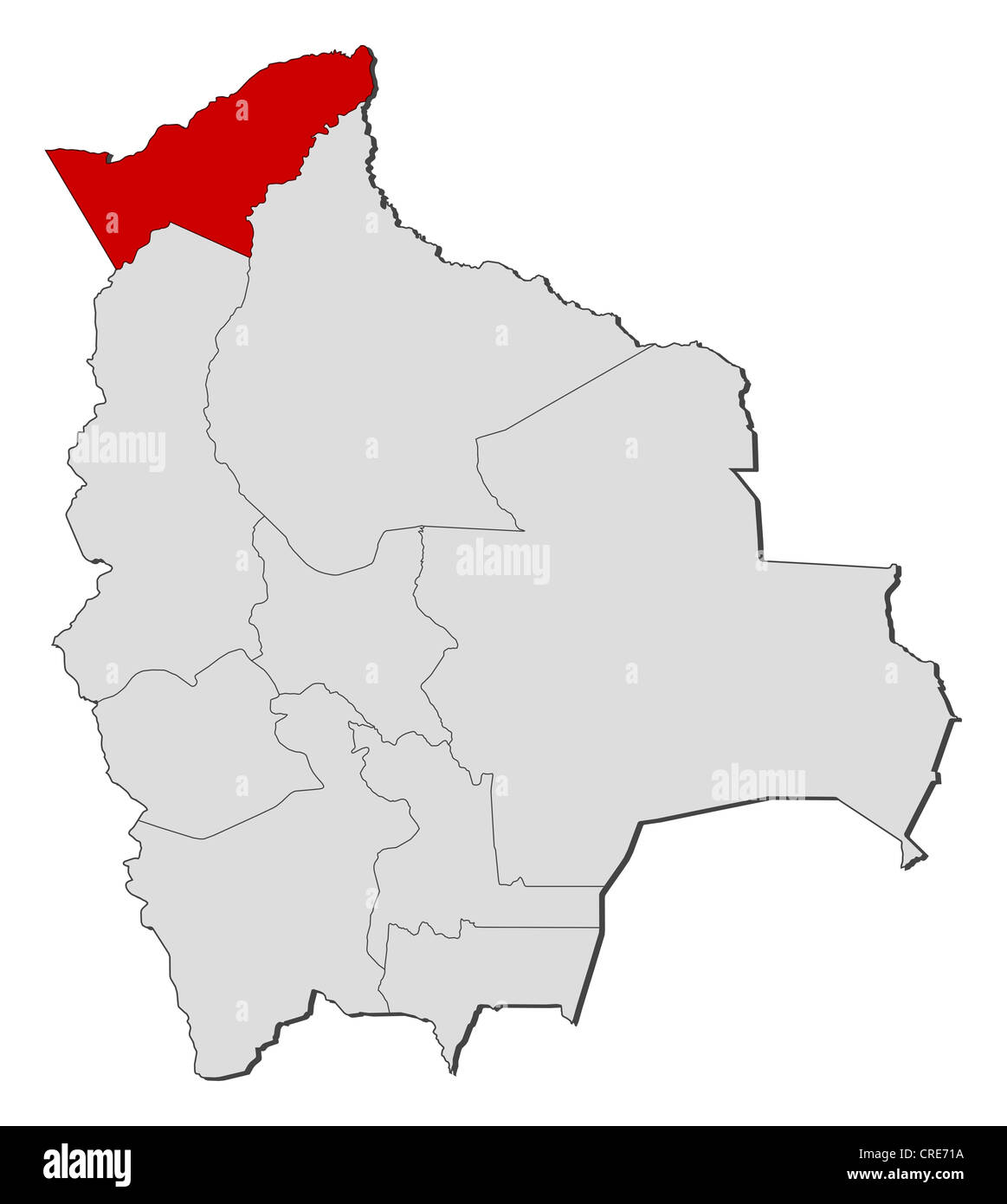 Political map of Bolivia with the several departments where Pando is ...