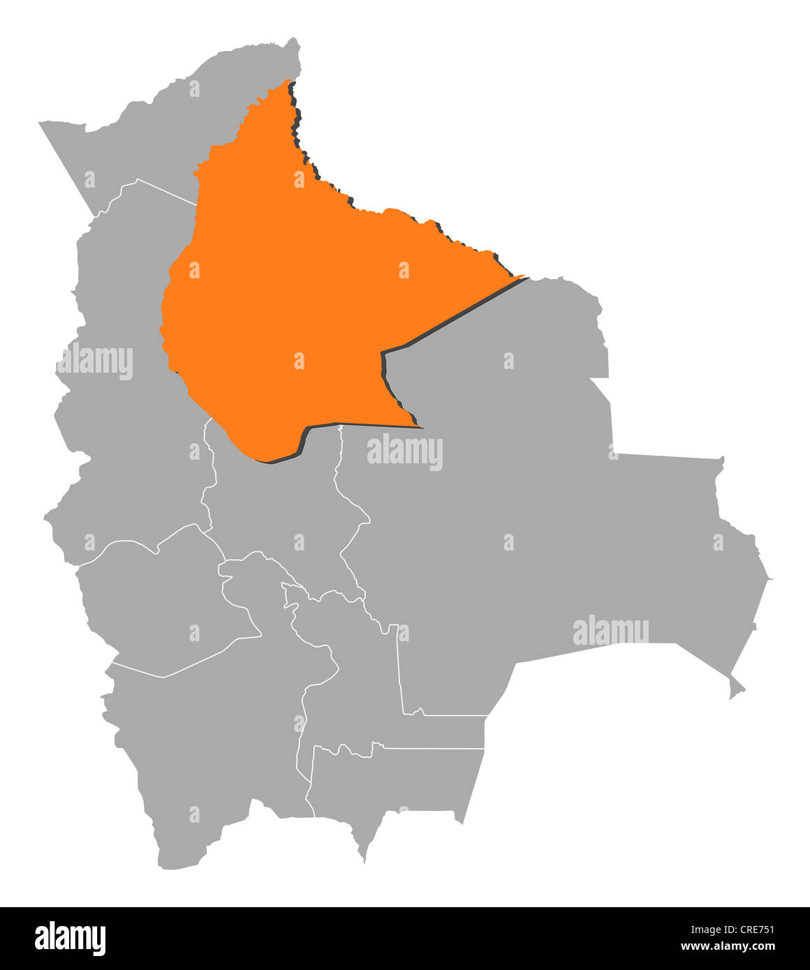 Political map of Bolivia with the several departments where Beni is ...