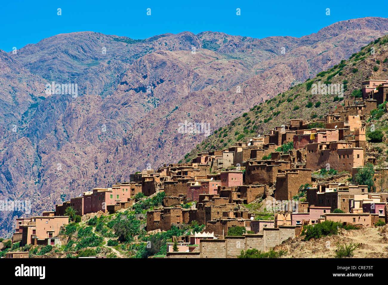 Typical traditional Berber village on a hillside in the Anti-Atlas ...