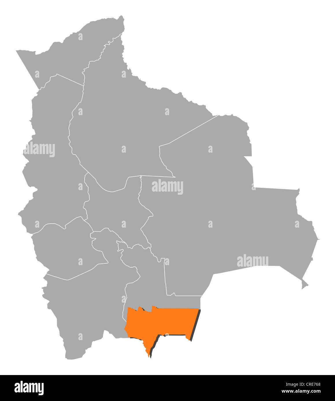 Political map of Bolivia with the several departments where Tarija is ...