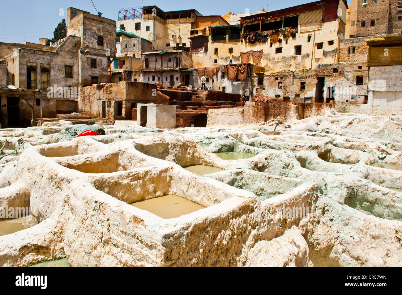 Tanning pits in the traditional tannery in the historic town centre or ...