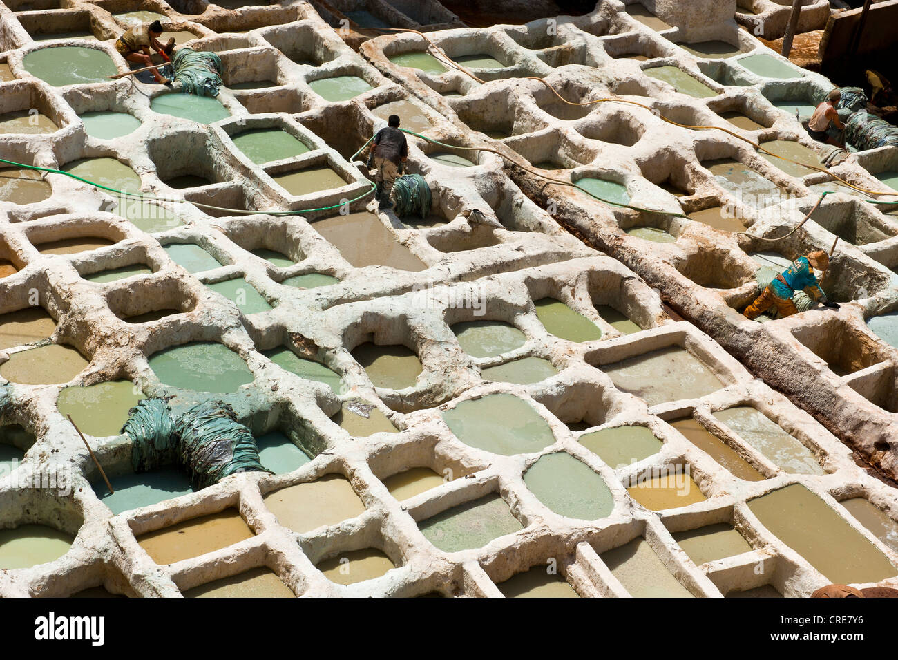 Traditional tannery with tanning and dyeing pits, historic town centre ...