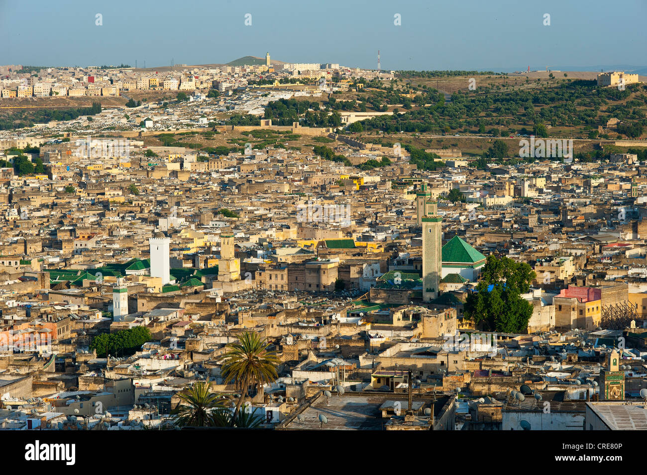Overlooking the historic town centre, Medina, Fez el-Bali, Fez, Morocco ...