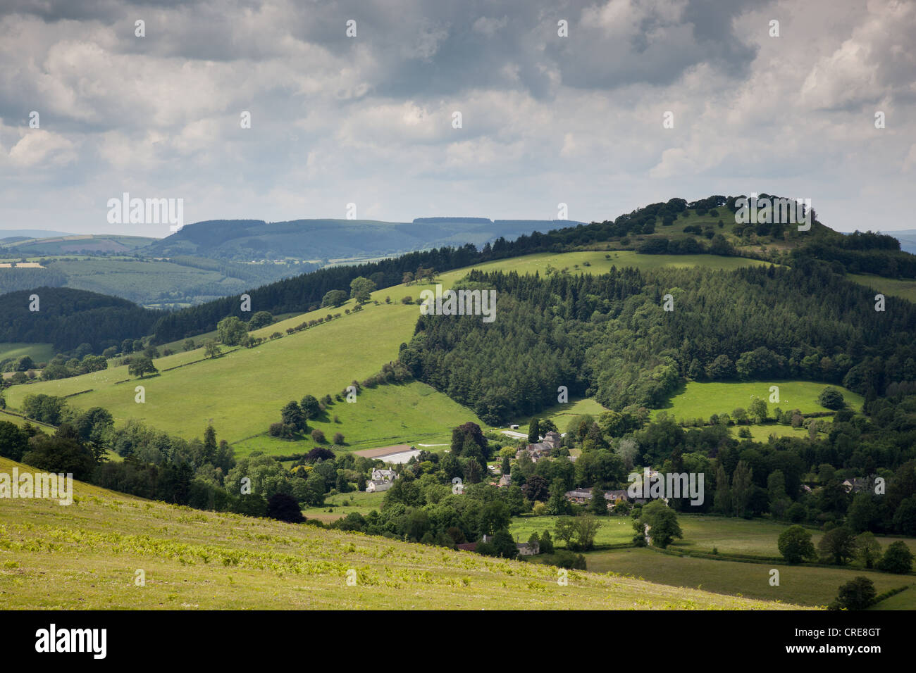 Burrow Hill and the village of Hopesay, near Craven Arms, Shropshire ...