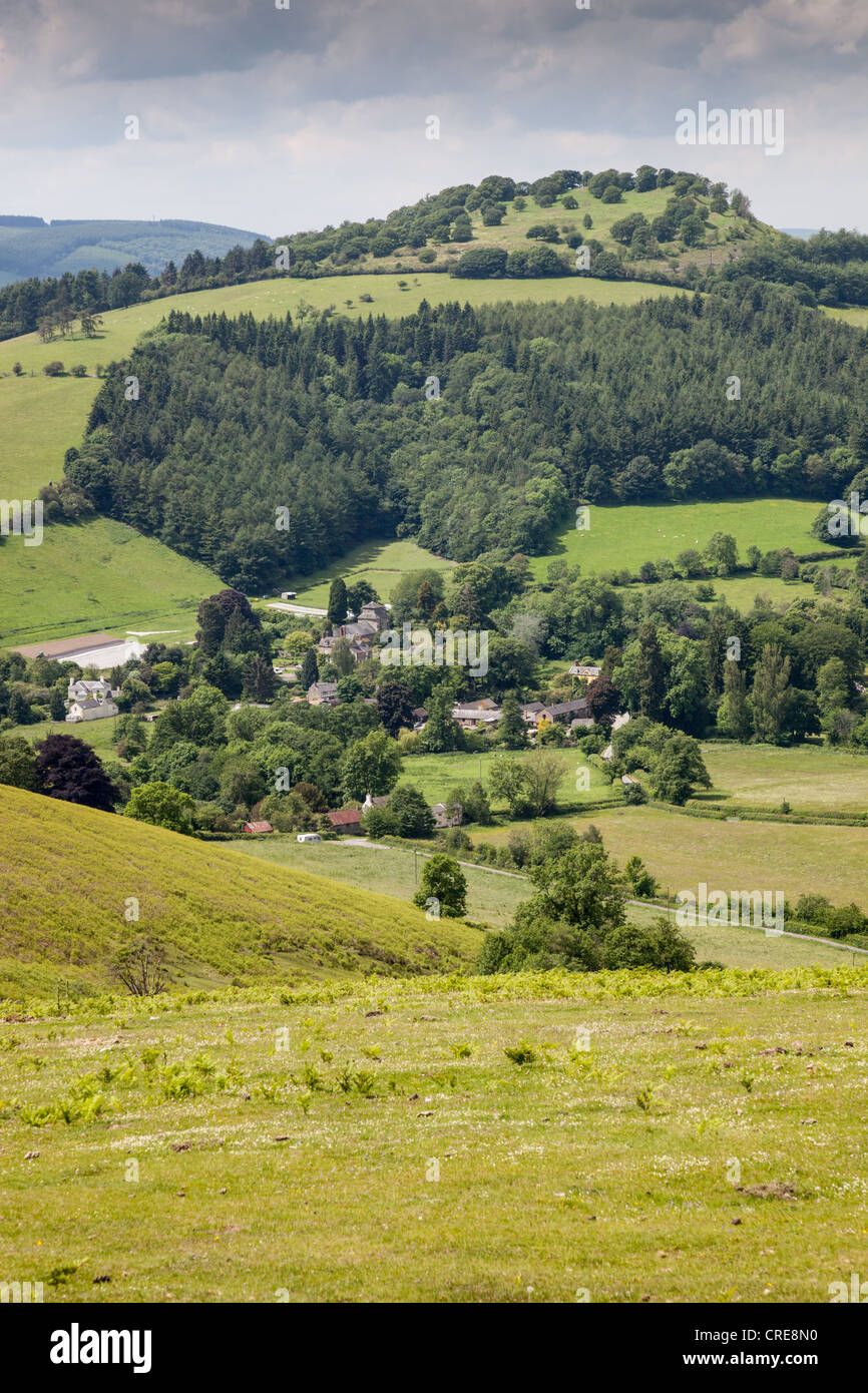 Burrow Hill and the village of Hopesay, as seen from Hopesay Hill, near ...