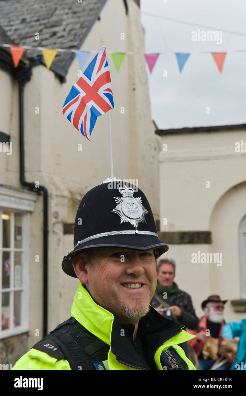 Policeman with Union Jack flag on helmet during Jubilee celebrations at ...