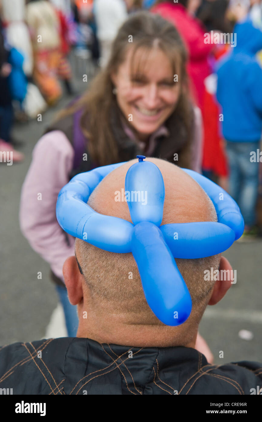 Man wearing novelty balloon at street party Queens Diamond Jubilee 2012 ...