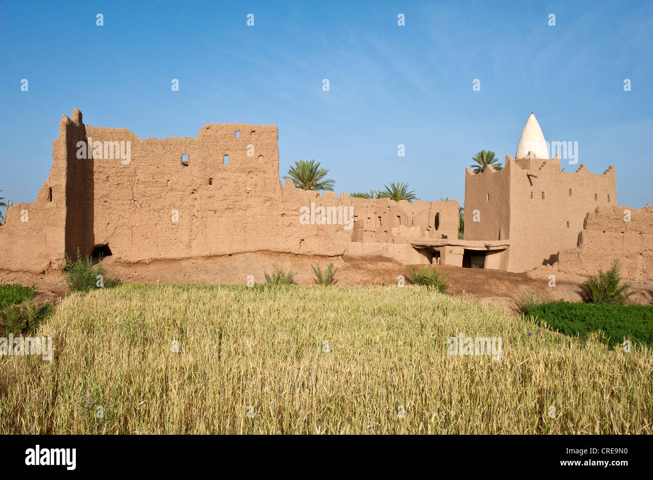 Marabout or tomb of an Islamic saint, and crumbling adobe houses in a ...