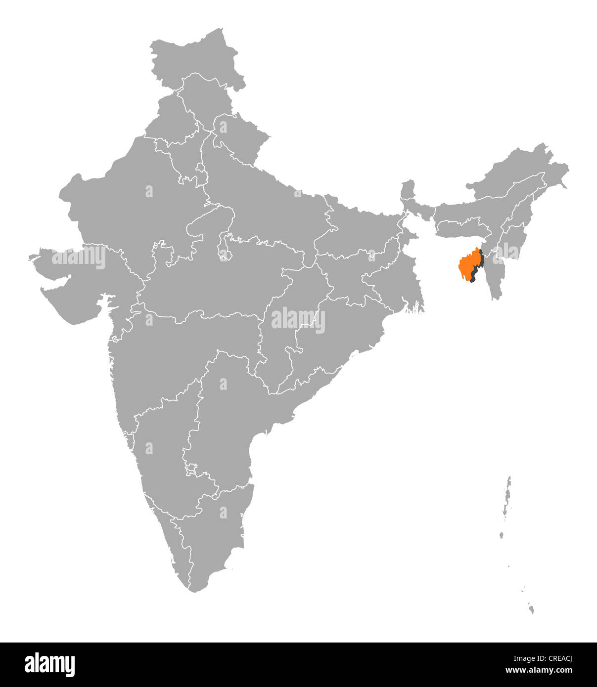 Political map of India with the several states where Tripura is ...
