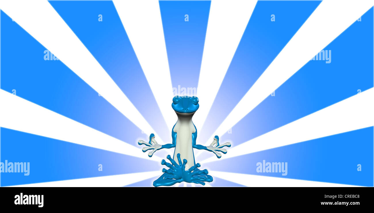 Illustration of a meditating blue green lizard glowing in front of a ...