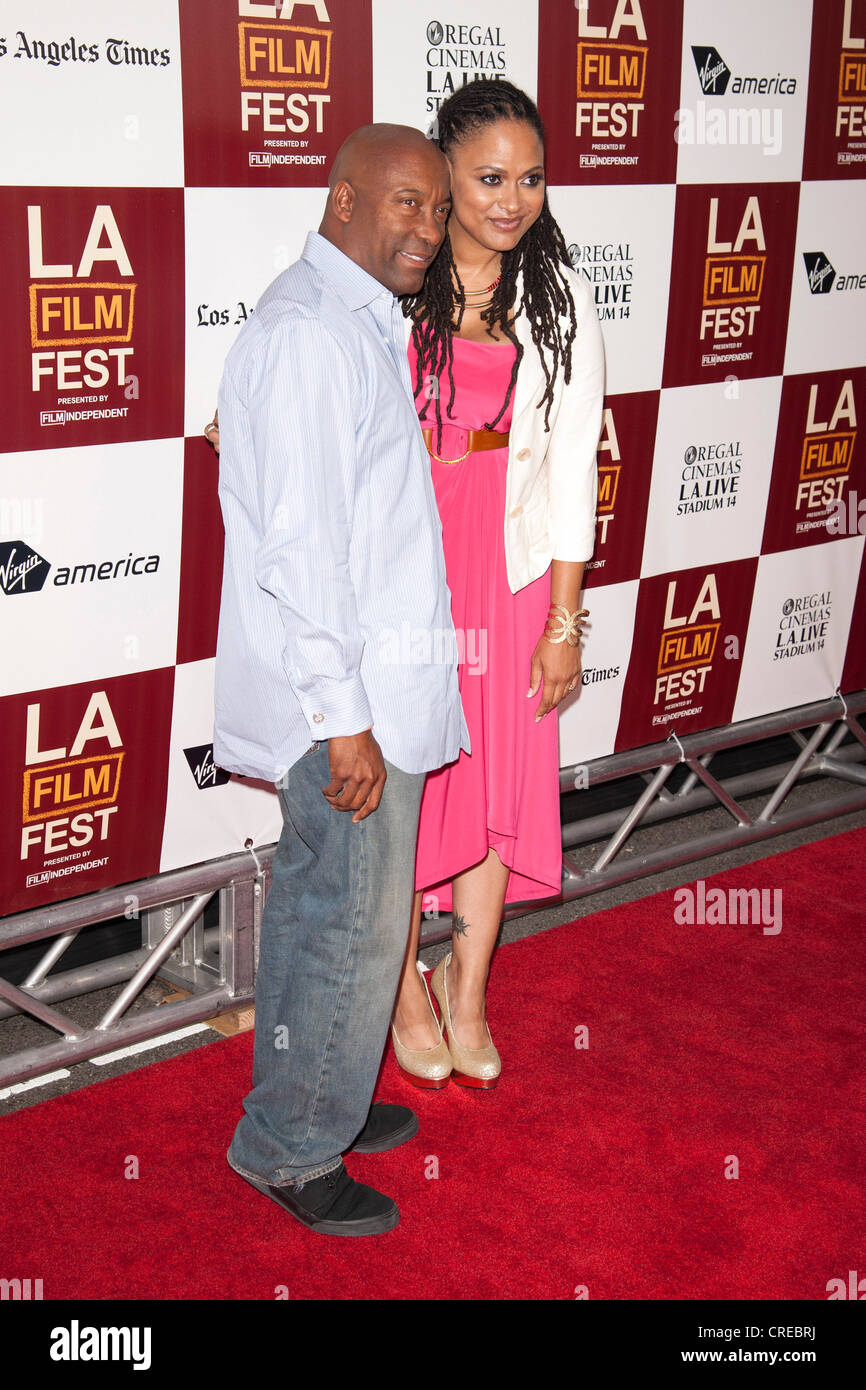 John Singleton and Ava DuVernay pose at the Los Angeles Film Festival ...