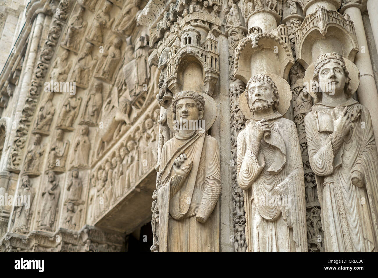 The famous Royal Portal entrance to Chartres cathedral in northern ...