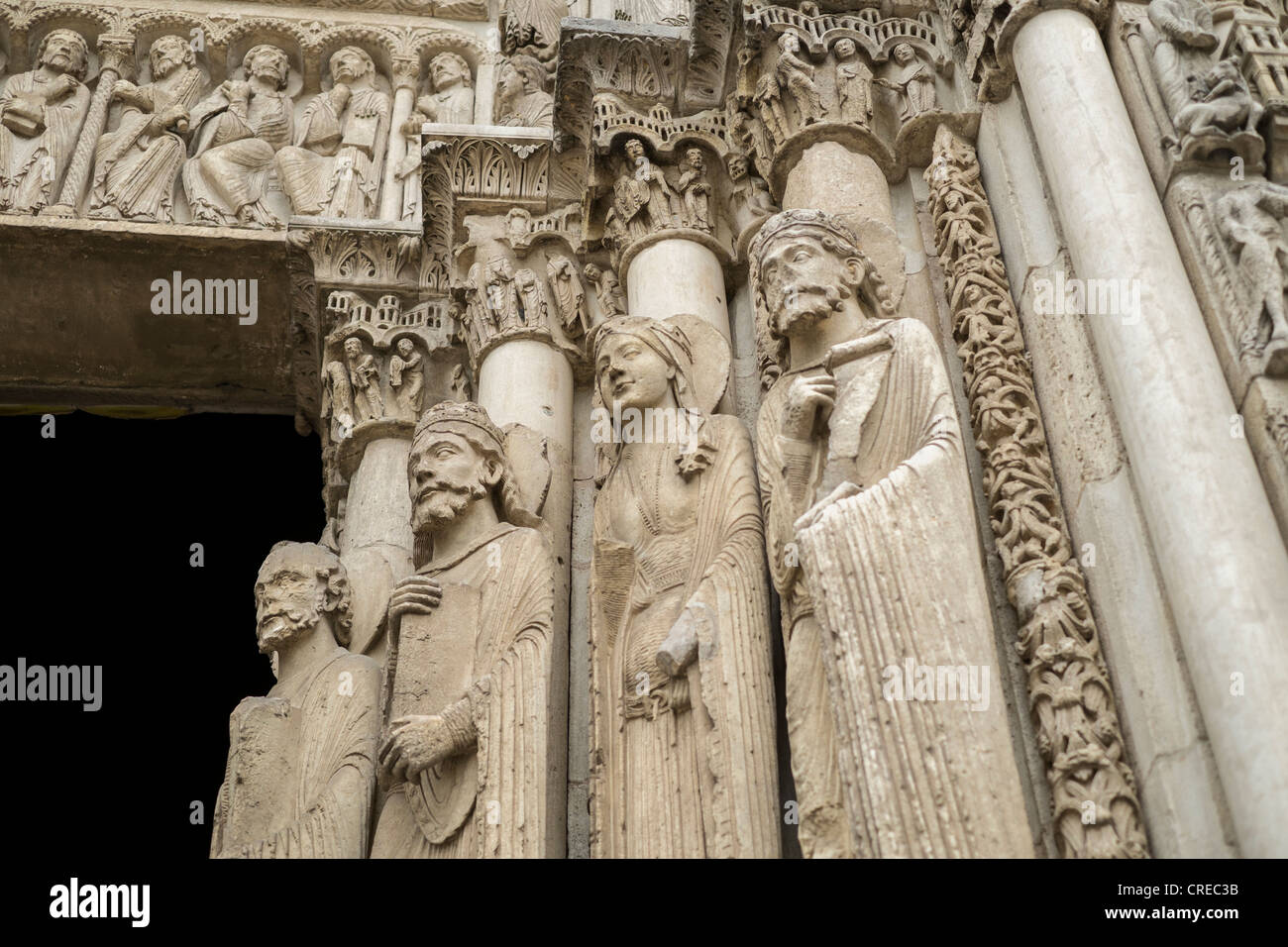 The famous Royal Portal entrance to Chartres cathedral in northern ...