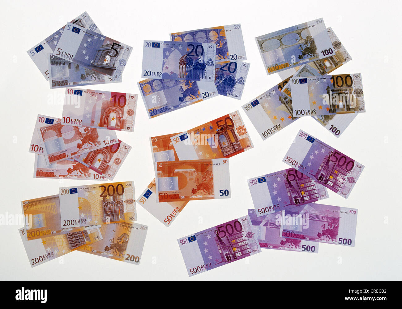 Euro banknotes with all values, front and back Stock Photo - Alamy