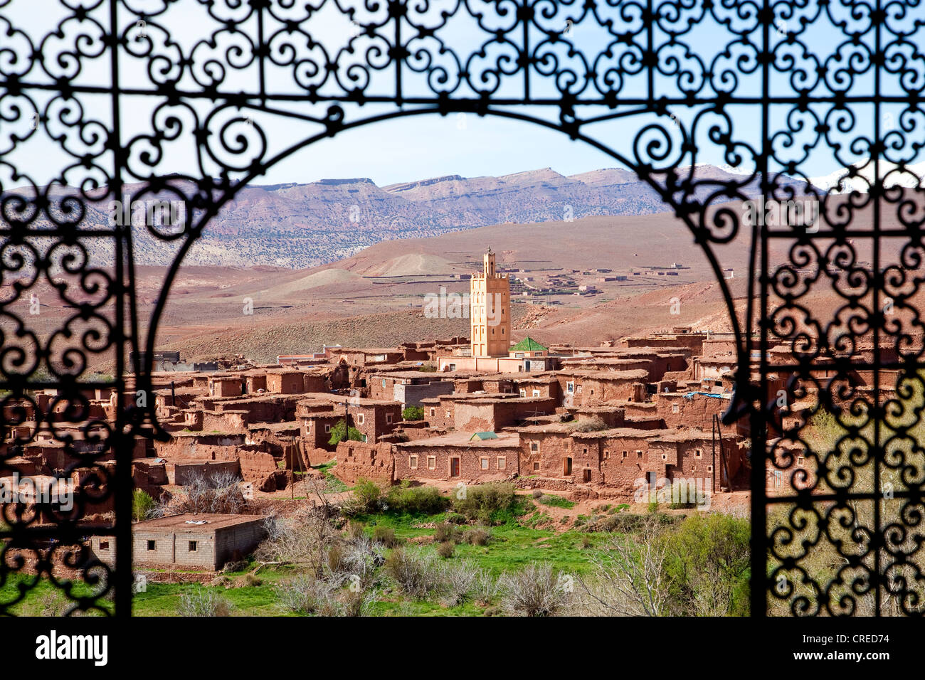 Panoramic view of Telouet from Telouet Kasbah, Ounila Valley, High ...