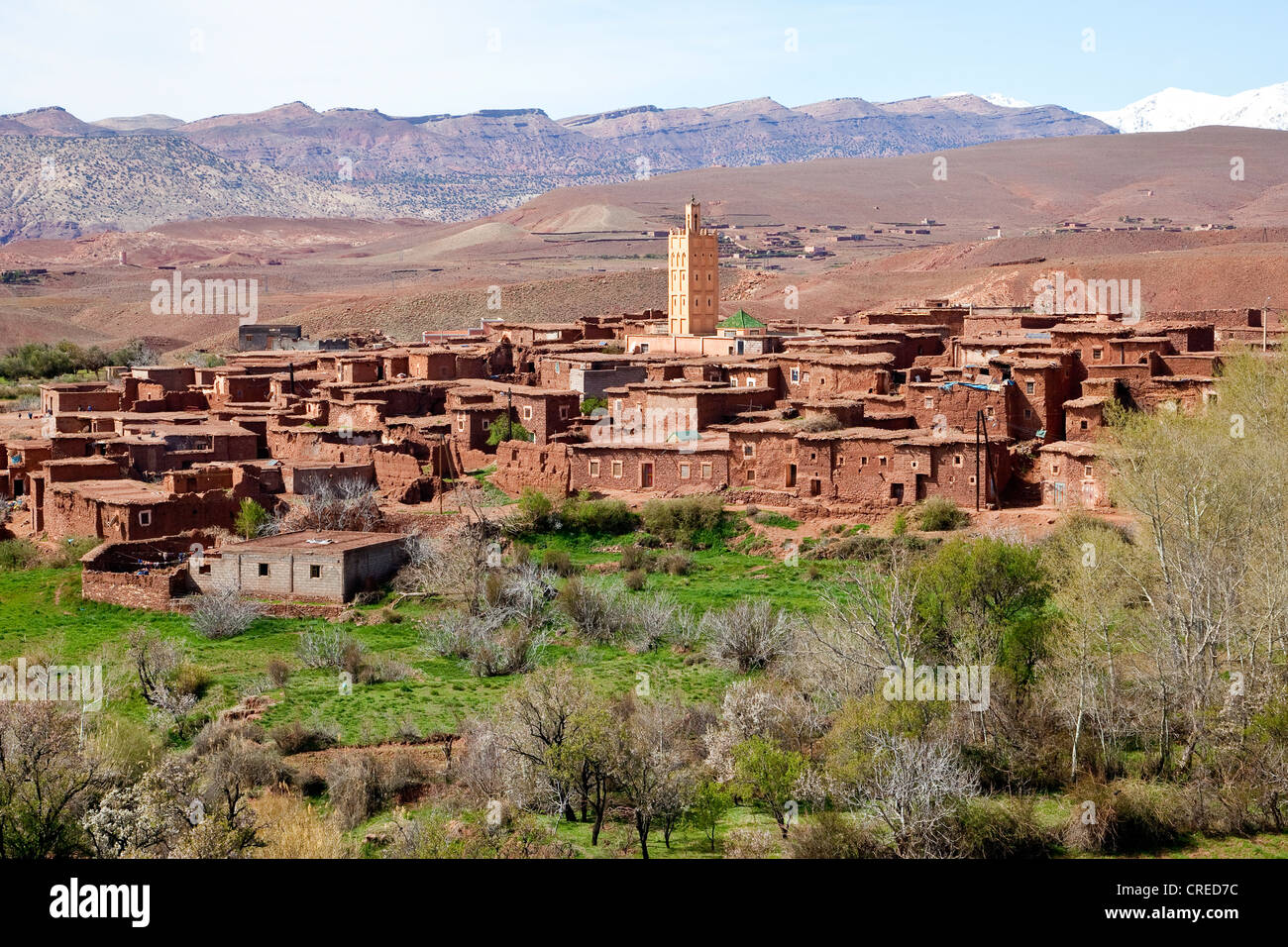 Panoramic view of Telouet from Telouet Kasbah, Ounila Valley, High ...