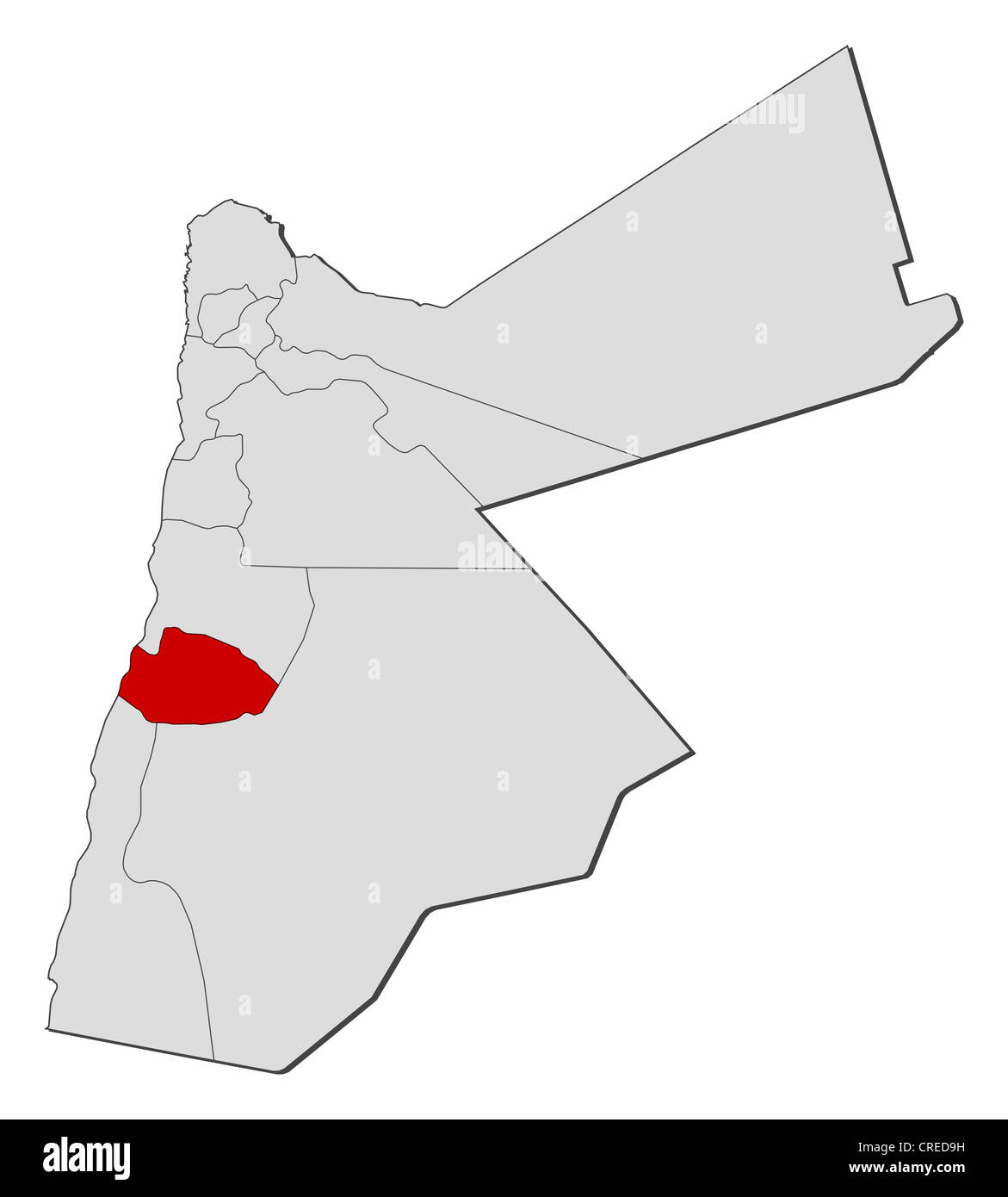 Political map of Jordan with the several governorates where Tafilah is ...