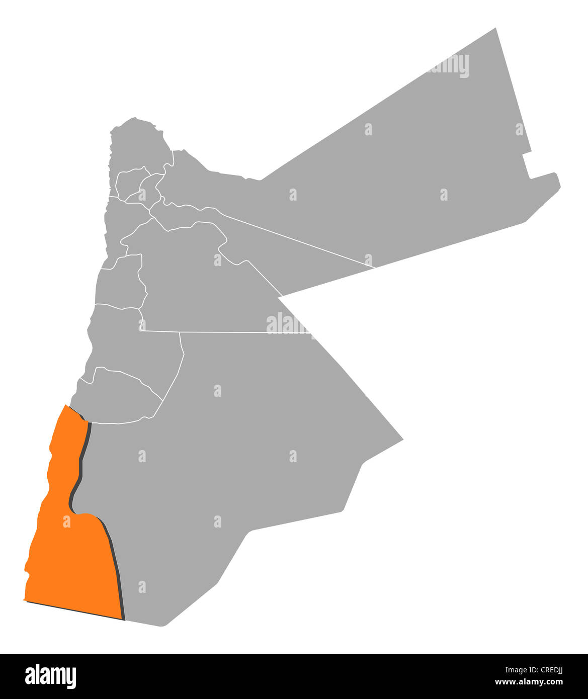 Political map of Jordan with the several governorates where Aqaba is ...