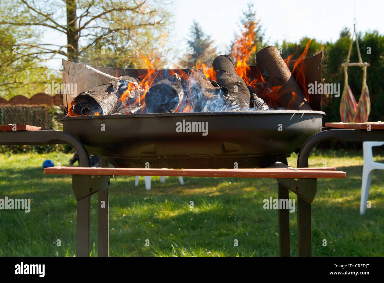 Wood grill in backyard Stock Photo - Alamy